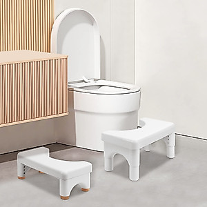 Squatting Toilet Stool, Adjustive 6 Inch to 8 Inch Potty Bathroom Poop Stool for Adults and Children, Reinforced Non-Slip Wooden Stool Foot, Wood Color