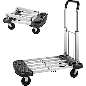SmarketBuy Foldable Platform Cart 29" x 17" x 35" Aluminum Platform Truck 330lbs Capacity Folding Push Cart Adjustable Heavy Duty Platform Cart Dolly for Car House Office Luggage Moving
