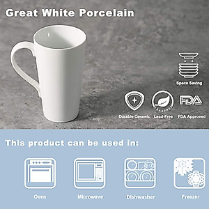 Buyajuju Large Coffee Mugs Set, 16 OZ Tall Coffee Cups with Handle, White Coffee Mugs Set of 4 for Coffee, Tea, Cocoa, Latte, Milk