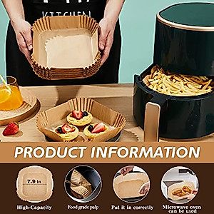 Square Air Fryer Disposable Paper Liner, 100pcs 7.9 inch Air Fryer Liners Disposable, Unbleached Parchment Paper for Air Fryer, Baking, Microwave Oven, Non-Stick & Oil-proof