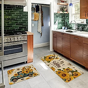 Hexagram Sunflower Kitchen Rugs and Mats Set of 2, Anti Fatigue Kitchen Mats for Floor Non-Slip You are My Sunshine Kitchen Decor Holiday Decorations-17x29 and 17x47 Inch