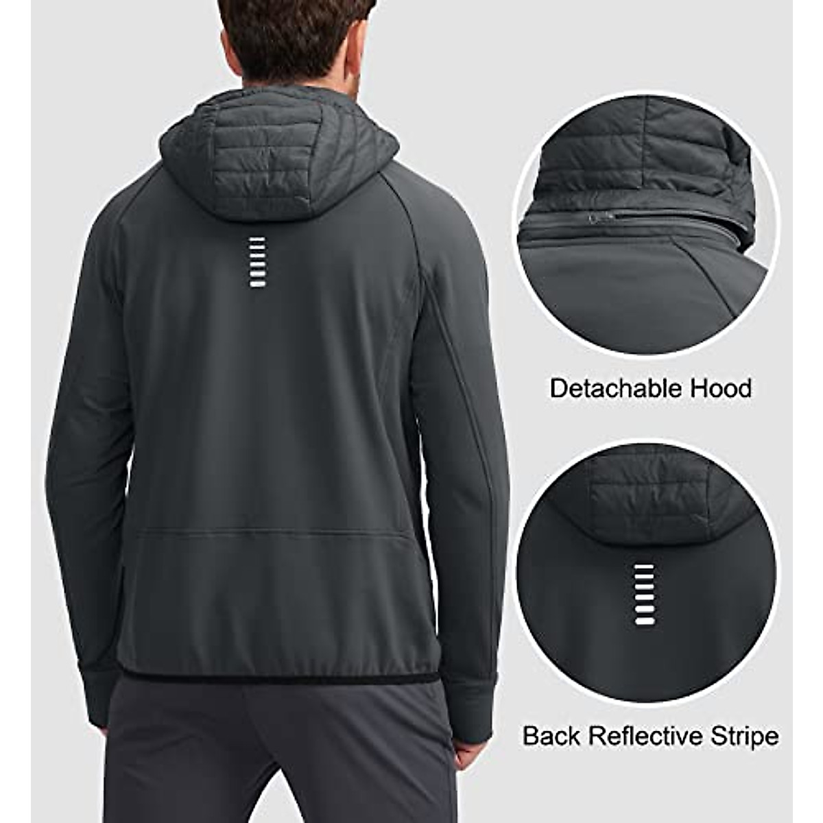 Pudolla Men's Lightweight Puffer Jacket Winter Thermal Running Jacket Hybrid Waterproof Down Coat for Golf Hiking(Dark Grey Large)