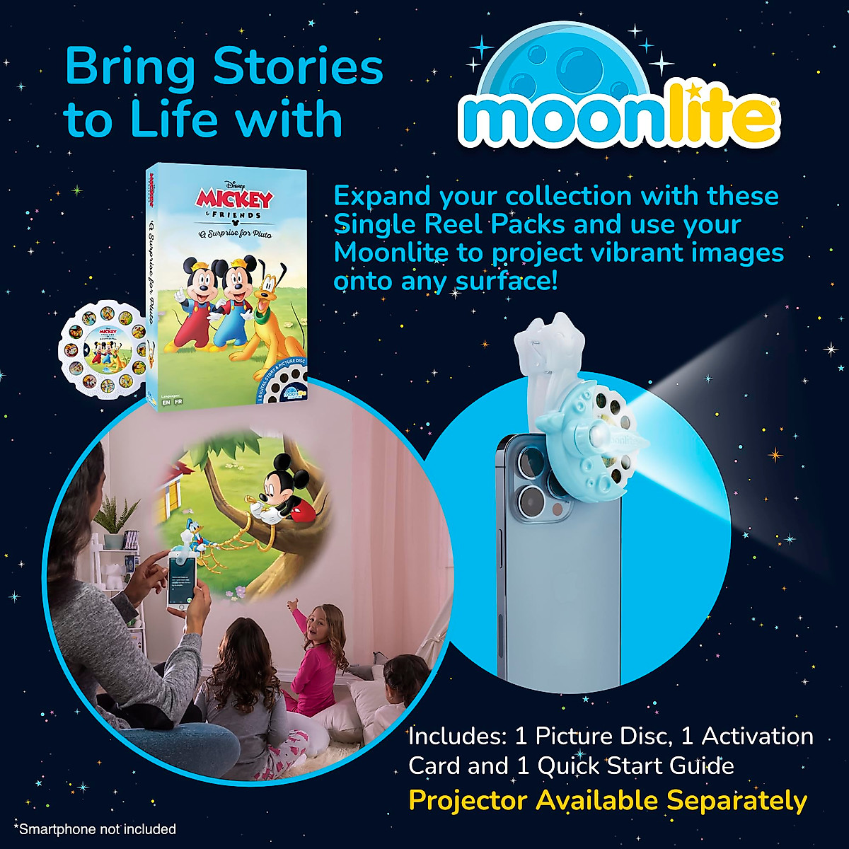 Moonlite Storytime Mickey and Friends A Surprise for Pluto Storybook Reel, A Magical Way to Read Together, Digital Story for Projector, Fun Sound Effects, Learning Gift for Kids Ages 3+ Years and Up
