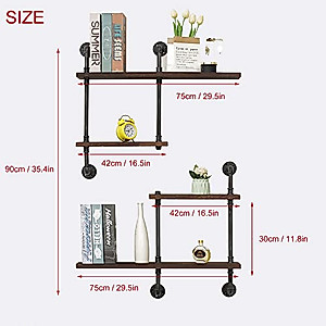THRONKENGER Industrial Pipe Shelving,Rustic Floating Shelves with Wood Plank,Metal Pipe Wall Shelf Industrial Shelves for Wall, Bedroom, Living Room, Bathroom (A)