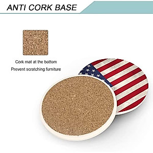 USA Flag Coasters with Holder,Absorbent Coaster Sets of 4,Cork Base，Ceramic Drink Coaster for Tabletop Protection,Suitable for Kinds of Cups,Wooden Table,4 Inches