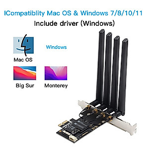 Hackintosh WiFi Dual Band macOS WiFi Card BCM94360CD 802.11a/g/n/ac 1750Mbps BT4.0 PCIe Network Adapter Natively Support AirDrop Handoff (Plug and Play for macOS)