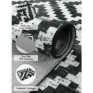 Lahome 2x5 Kitchen Runner Rugs Non Skid Washable, Black and White Hallway Runner Rug Non Slip Laundry Room Runner, Modern Moroccan Trellis Ultra-Thin Carpet Runner for Bedroom Bathroom Entryway