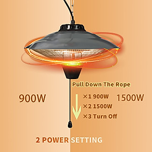 Outdoor patio hanging heater, Electric Infrared Ceiling Mounted Heater with 2 Adjustable Modes(750W/1500W), Indoor Waterproof Heater for Balcony,Courtyard,Gazebo,Garage