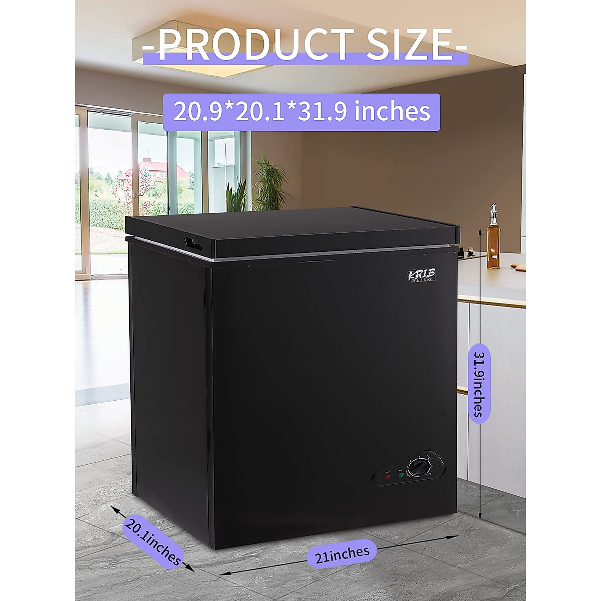 Krib Bling 7.0 Cu.Ft Chest Freezer Two Removable Basket, Deep Compact Freezer with 7 Gears Temperature Control(-4°F to 6.8°F), for House, Kitchen, Garage, Basement, Shop, Black