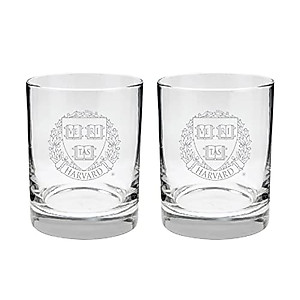 Harvard University 2-Sided Etched Satin Finish Rock or Whiskey Glasses Set of 2