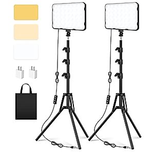 2 Pack LED Video Photography Lighting Kit with 62.99'' Tripod Stand, Unicucp 2500-8500K Dimmable Studio Streaming Light for Video Recording Filming, Live Game YouTube, Portrait Shooting, USB Charger