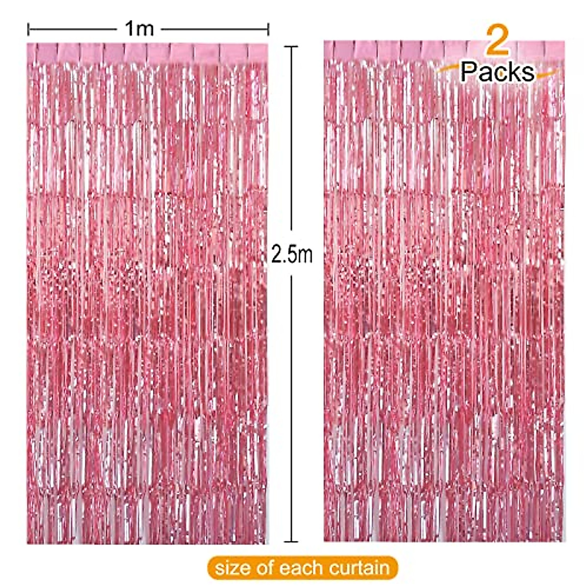 CHRORINE 2pcs 3ft x 8.3ft Pink Tinsel Foil Fringe Curtains Streamers Backdrop for Pink Party Birthday Wedding Bachelorette Baby Shower Bridal Shower Decorations