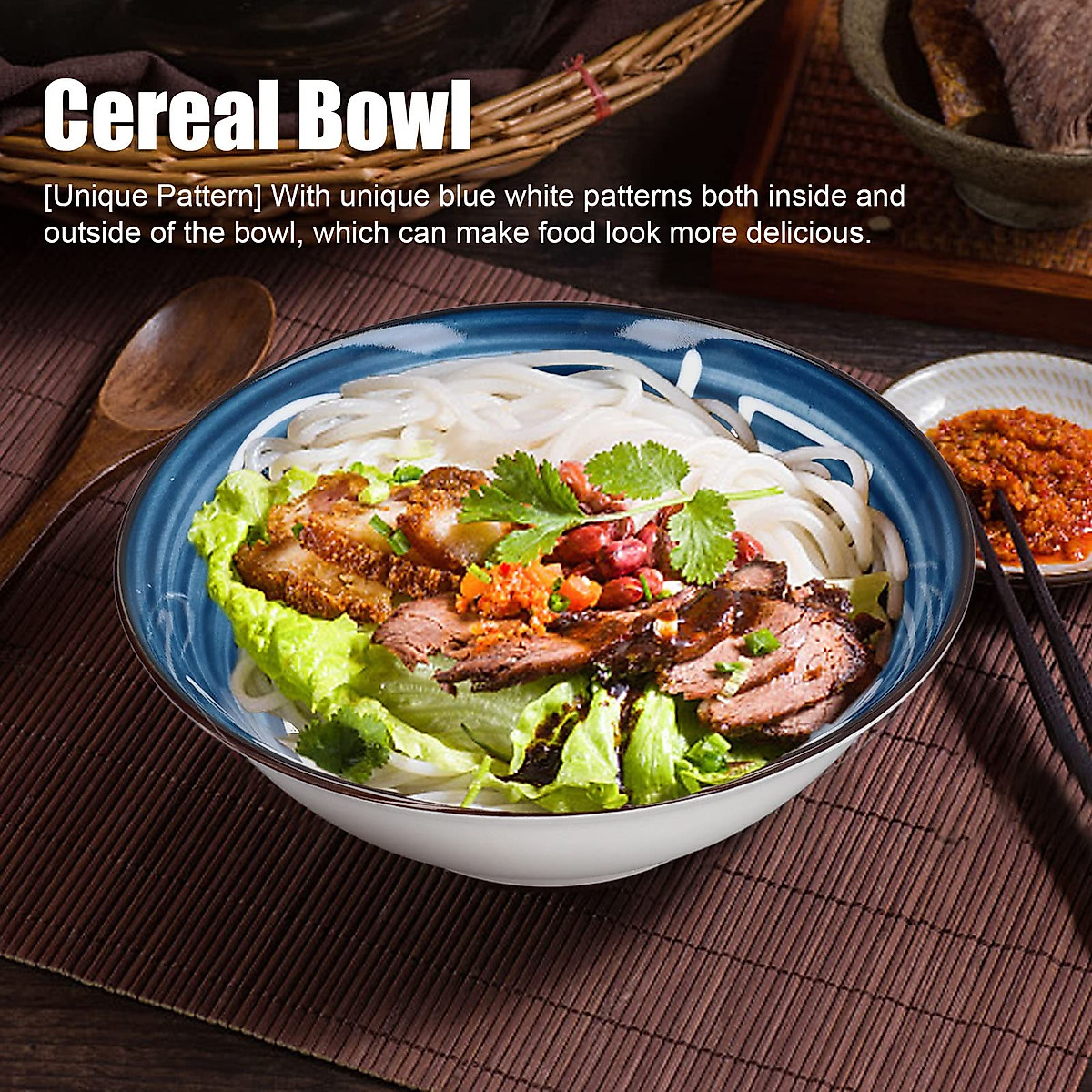 Cereal Bowl,Unique Pattern Soup Noodle Rice Bowl with Japanese Style Eco Friendly Ceramic for Noodle Rice Salad Soup