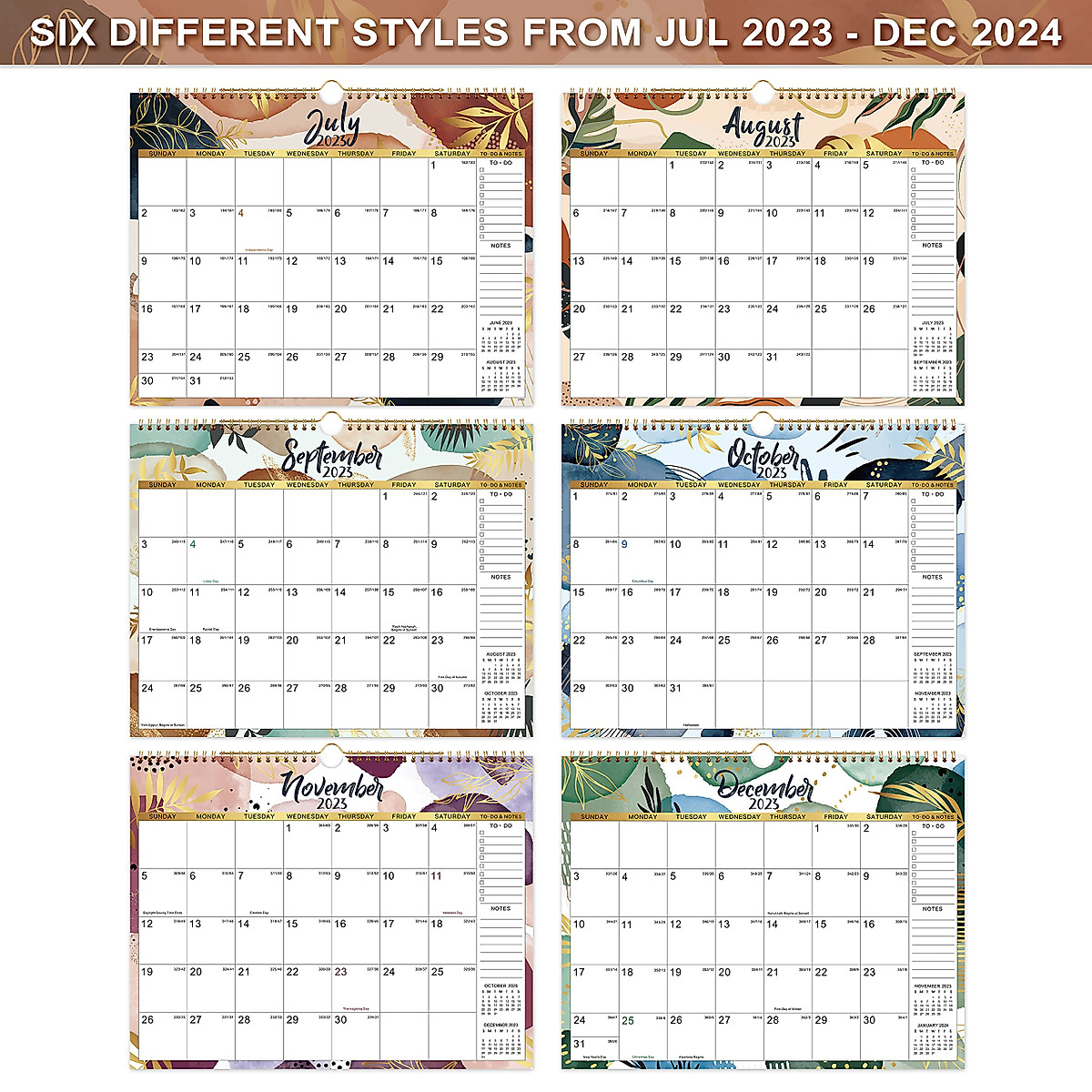 2023-2024 Calendar - July 2023 - Dec 2024, 11.6'' × 14.8'', Monthly Calendar 2023-2024, Spiral Bound, Hanging Hook, Premium Paper, Large Grids, Julian Dates