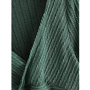 ZAFUL Women's Pullover Ribbed Cropped Knitwear Drawstring Ruched Knitted Crop Top Solid V-Neck Long Sleeve T-Shirt Green