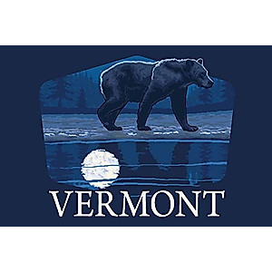 Vermont, Bear in Moonlight, Contour (Canvas Deluxe Tote Bag, Faux Leather Handles & Zip Pocket)