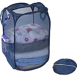 2 Pack - SimpleHouseware Mesh Pop-Up Laundry Hamper Basket with Side Pocket, Dark Blue