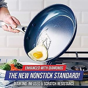 Blue Diamond Cookware Diamond Infused Ceramic Nonstick 8" Frying Pan Skillet, PFAS-Free, Dishwasher Safe, Oven Safe, Blue