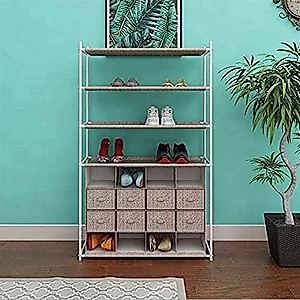 llibnn Shoe Rack,Shoe Storage Organizer,8 Tier Shoe Cabinet with Cloth Drawer Iron Frame Fabric Shoe Shelf for Living Room, Entryway, Hallway and Bedroom,8430132cm