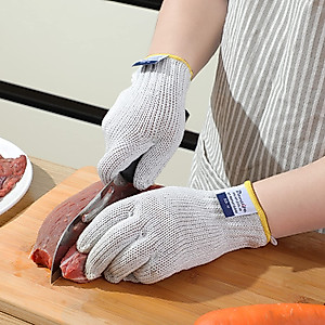 Dowellife Level 8 Reinforced Cut Resistant Gloves, Food Grade, White, Medium