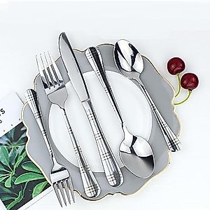 Silverware Set Flatware Retro Black Polka Dots for 4 Utensil Cutlery Geometric，Mirror Polished，Great for Famil，Dinnerware，Gatherings Daily Use–Spoons,Knives,Teaspoons,Forks 20-Piece