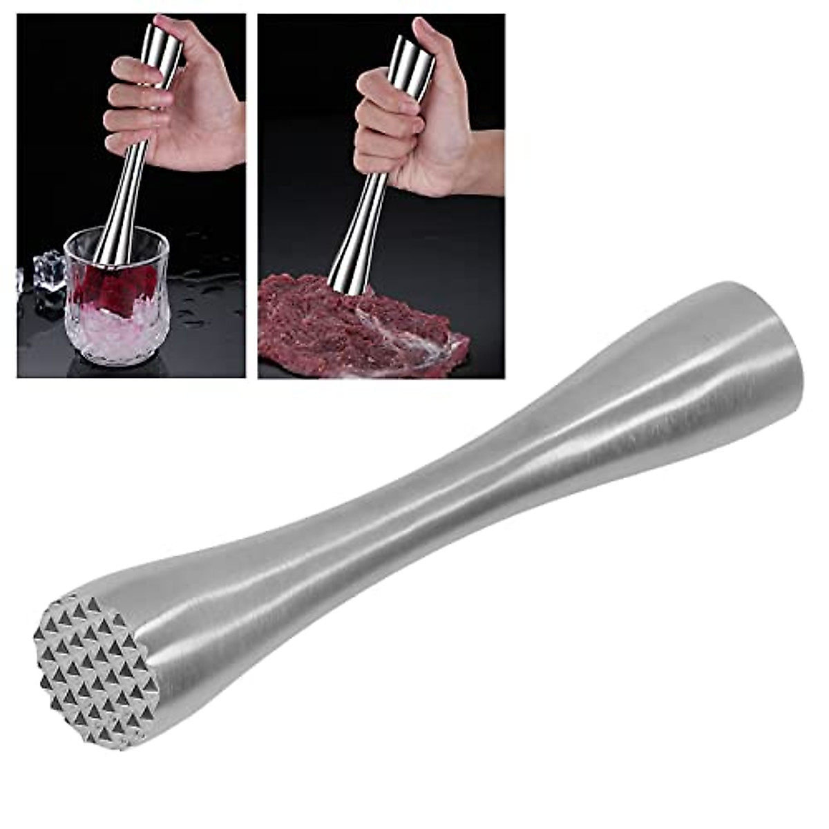 Muddler for Cocktails, Professional Stainless Steel Cocktail Muddler Food Grade One Piece Forging Drink Muddler for Kitchen Bar, Mixing Spoon Home Bar Tool(Long Handle)
