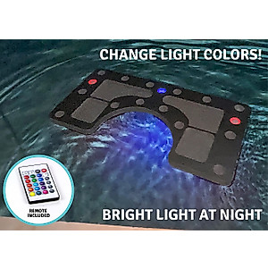 Polar Whale Giant Floating Bar Table with Super Bright Color LED Lights Tray Drink Holders Pool Hot Tub Beach Party Float Lounge Refreshment Durable Black Foam 18 Compartment UV Resistant 5 Feet Long