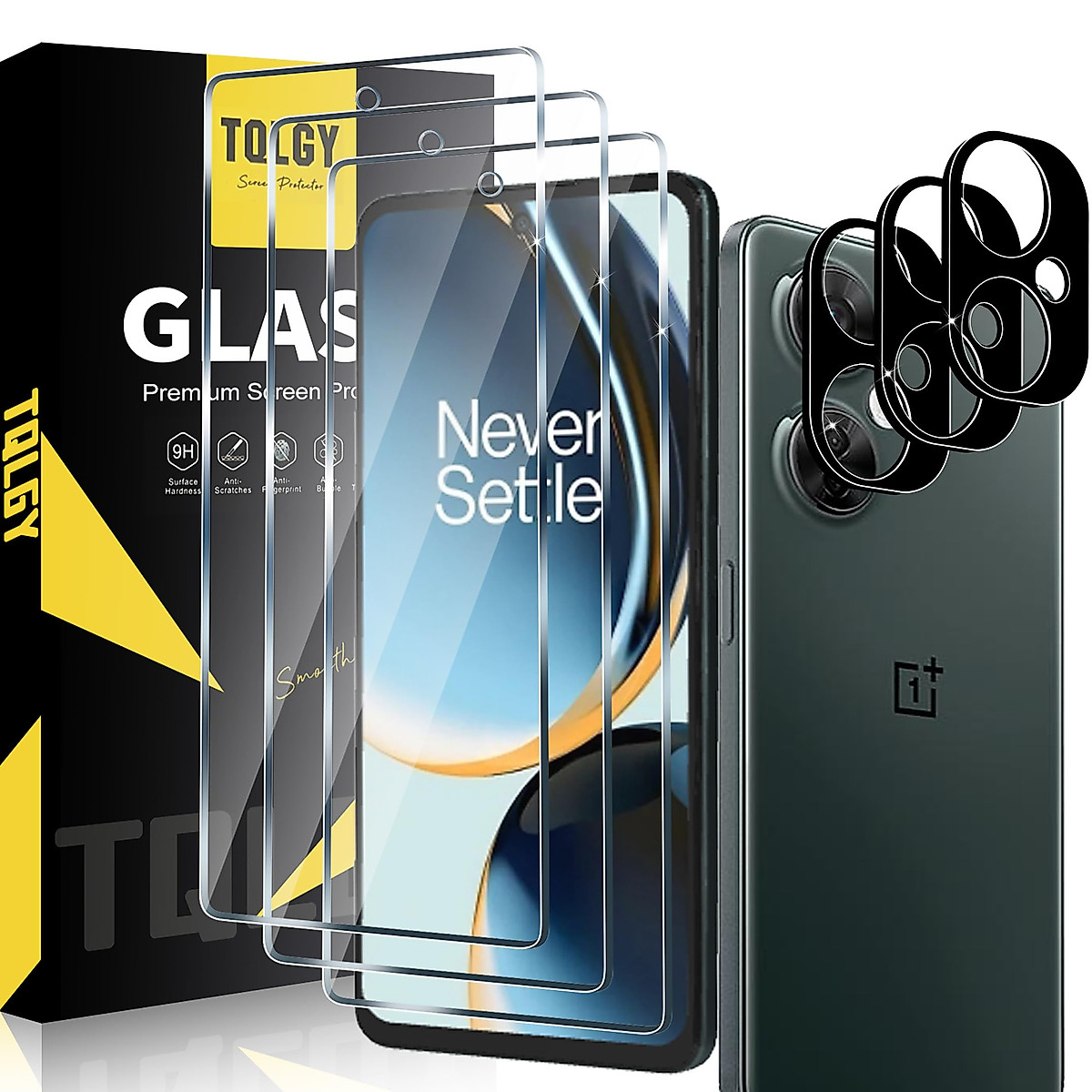 TQLGY 3 Pack Screen Protector for OnePlus Nord N30 5G with 3 Pack Camera Lens Protector, Ultra HD Tempered Glass, 9H Hardness, Anti-Scratch, Bubble Free, Easy Installation, Case Friendly