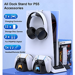 CYKOARMOR PS5 Stand with Cooling Station&Dual Controller Charger for PlayStation 5 PS5 Console(NOT Fit PS5 Slim), PS5 Accessories with 5V/3A Adapter, PS5 Base with Cooler Fan, Charging Dock