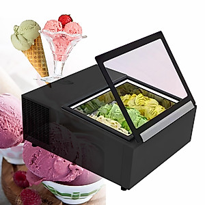 Wixkix Tabletop Ice Cream Showcase, Square Ice Cream Standfreezer Pan Refrigerated with LED Light, Black Gelato Ice Cream Display Freezer Fridge for Business, Party, 3 1/3GN Pan