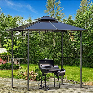 Outsunny 8' x 5' Barbecue Grill Gazebo Tent, Outdoor BBQ Canopy with Side Shelves, and Double Layer PC Roof, Brown