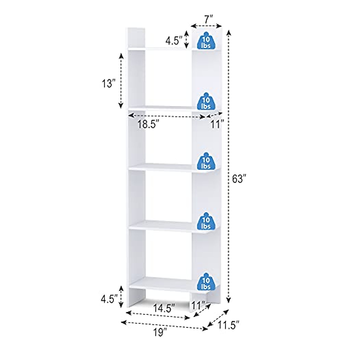 Tangkula 5-Shelf Bookcase, Room Divider and Display Shelf, Freestanding Decorative Storage Shelving, Wooden Bookshelf for Home Living Room Office Bedroom, Room Divider Bookshelf (White, 1)