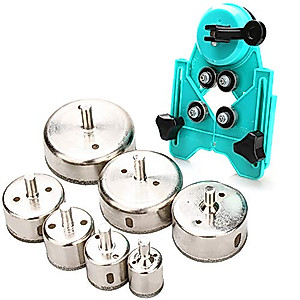 Hole Saw Set, 7Pcs Diamond Drill Bits with Hole Saw Guide Jig Fixture, 1-3.15 inch Coated Core Drill Bits, Adjustable Hole Saw Centering Locator Suction Holder for Glass,Ceramics,Tile