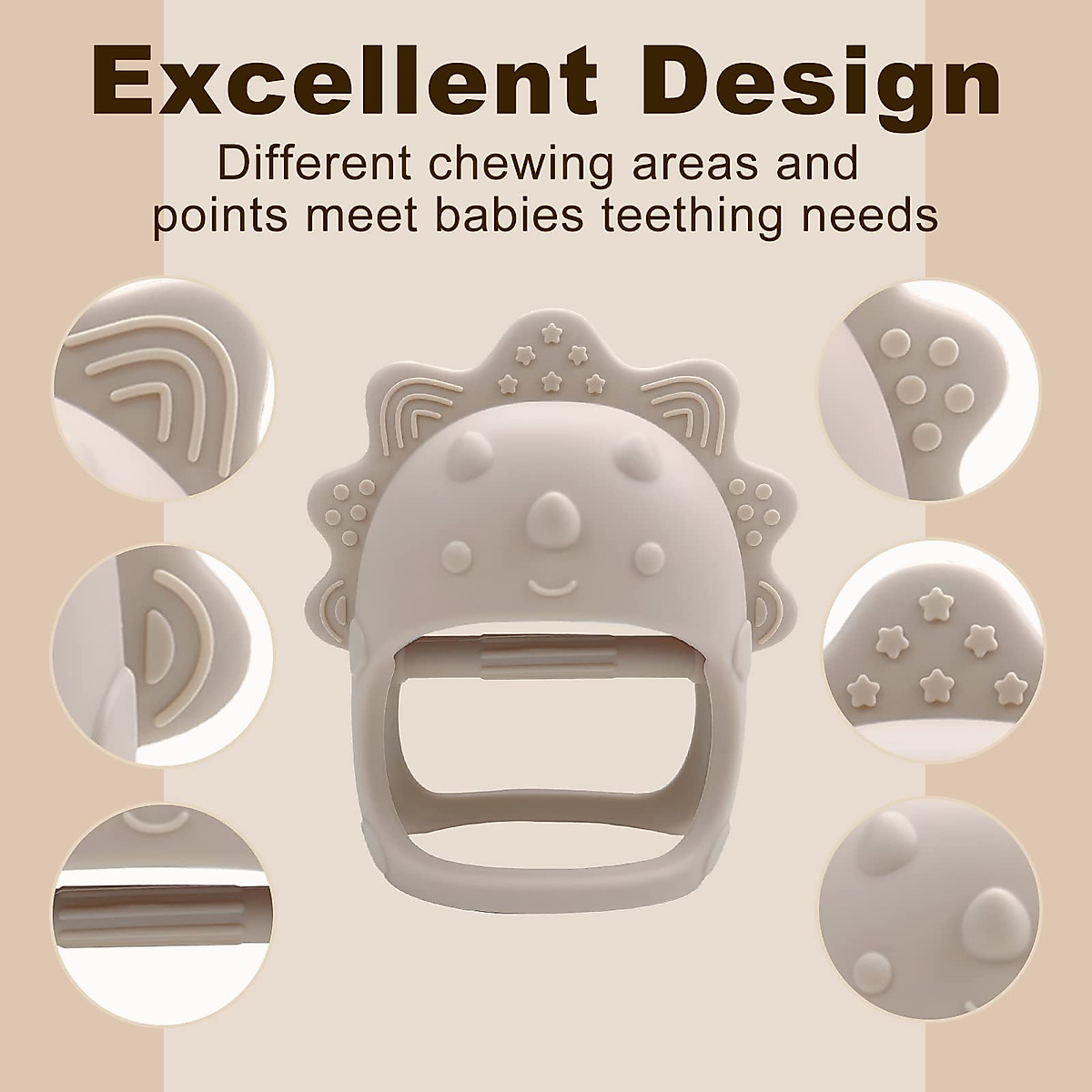 Baby Teething Toys, JUSONEY 2 Packs Anti-Drop Silicone Teething Mitten for Babies 3+ Months, Baby Teething Gloves 3D Chicken and Triceratops Shape Wrist Hand Teethers for Sucking Needs