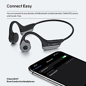 ELIBOM Bone Conduction Headphones, Waterproof Open-Ear Headphones, 9+Hours Music & Call, Wireless Bluetooth Earphones with mic, 25g Sports Headset, Arm Bag Included
