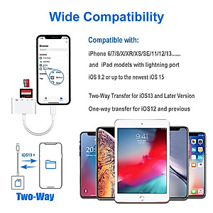 Hongwei SD Card Reader for iPhone with Lightning Ports, Memory Card Reader with Charging Port, Trail Game Camera Card Viewer Adapter, Plug and Play