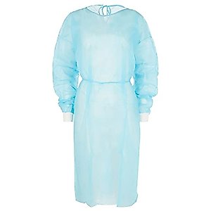 Nobles Universal Size Blue Disposable Isolation Gowns - Latex-Free Gown is Fluid Resistant with Knitted Cuffs - Medical & PPE Gowns - Ideal Safety Protection for Women & Men (Case of 50)