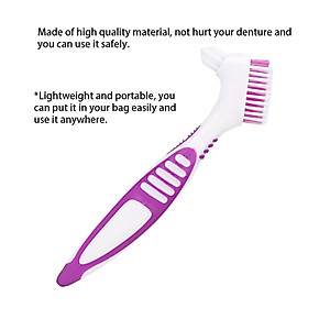 Cryfokt 2 Pack Denture Cleaning Brush Set, Hard Hygiene Denture Cleaner Set for Denture Care, Dual Headed Hard Bristle Toothbrush, ulti Layered Bristles Portable Denture Double Sided Brush