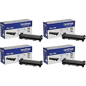 Brother Genuine High Yield Black Toner Cartridge 4-Pack, TN760, Replacement Black Toner, Page Yield Up to 3,000 Pages Each
