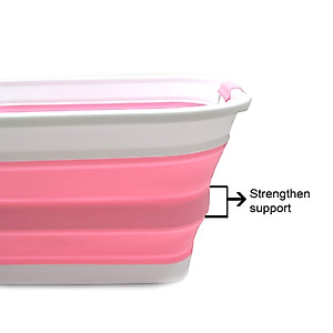 SAMMART 42L(11 gallon) Collapsible Plastic Laundry Basket-Foldable Pop Up Storage Container/Organizer-Portable Washing Tub-Space Saving Basket,Water capacity 34L(9 gallon) (1, Pink)