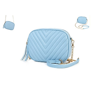 H HANBELLA - A FASHION TRENDY COLLECTION. FOREVER. - Girls Small Crossbody Camera Bag with Chain Strap and Tassel Light Blue