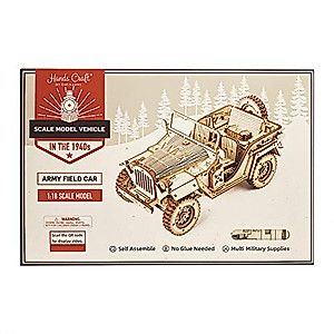 Hands Craft DIY 3D Wooden Puzzle – Army Truck Vehicle Laser Cut Assembly 1:18 Scale Model Building Kit Brain Teaser Educational STEM Toy Adults and Teens to Build Safe and Non-Toxic Wood MC701X