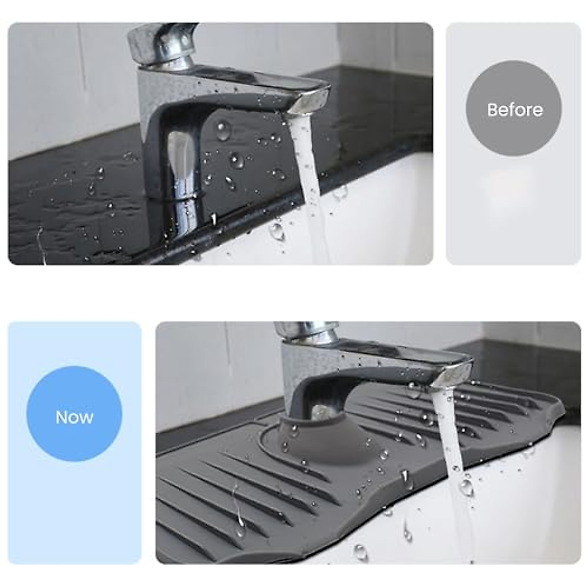 Self-draining Silicone Splash Guard Kitchen Sink Durable Faucet Drain Pad for Clean Black S
