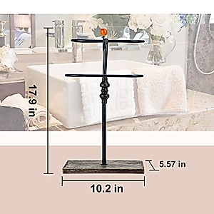 2-Tier Towel Rack Rustic Double T-Shape Ring Hand Towel Holder Wood Base & Black Metal Rack Farmhouse Towel Holder DIY Headband Holder Towel Holder Stand with Hook Bathroom Kitchen Counter Organizer