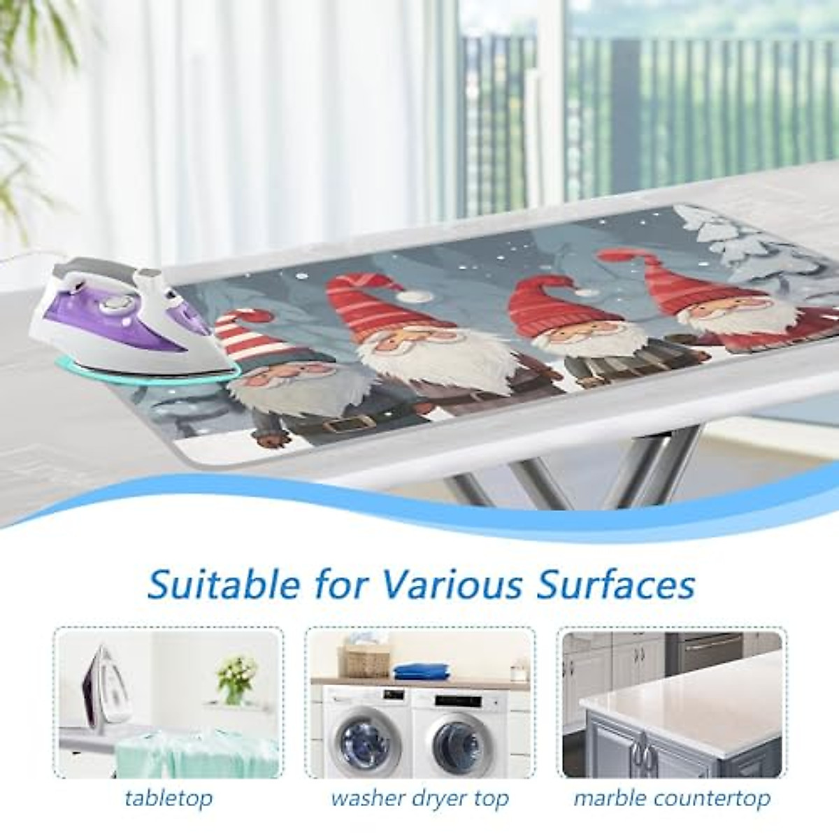 GOODOLD Christmas Gnome Ironing Mat Portable Travel Ironing Pad for Washer,Dryer,Table Top, Iron Board Alternative Cover, Large Heat Resistant Ironing Blanket