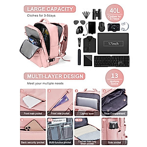 winspansy Large Travel Backpack for Women Men Carry on Backpacks Waterproof Flight Approved Personal Item Bags Luggage Backpacks Fit for 17 Inch Laptop Business Work,Mochila de Viaje