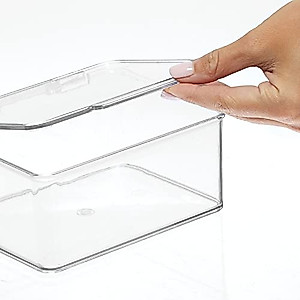mDesign Plastic Playroom and Gaming Storage Organizer Box Containers with Hinged Lid for Shelves or Cubbies, Holds Small Toys, Building Blocks, Puzzles, Markers, Controllers, or Crayons, 4 Pack, Clear