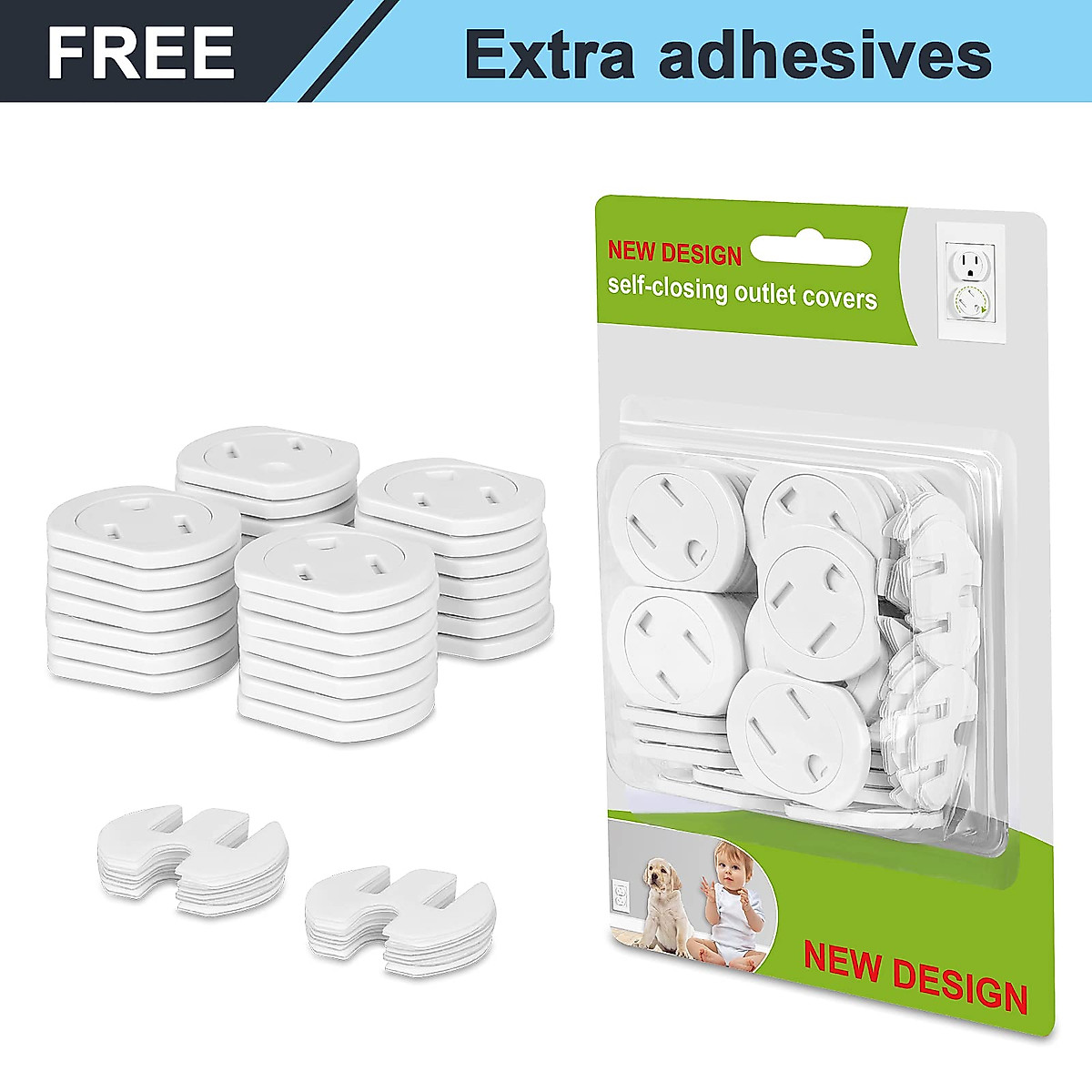 Outlet Covers Child Proof (25 Pack) Self-Closing Outlet Plug Covers Adhesive Design Baby Proof Socket Cover for Outlet Safety Electrical Outlet Protectors