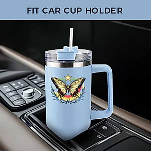 40 Oz Insulated Tumbler with Handle and Straw,Watercolor Butterfly Star Leaf Stainless Steel Vacuum Insulated Travel Mug,Leak-proof Water Bottle Iced Coffee Cup,Vintage Rainbow