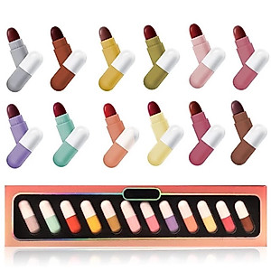 BonyTec MadayFormula Pill Lipstick Mini, 12 Colors Matte Lipstick, Lip Capsules, Waterproof Long Lasting Mini Capsules Lipstick Set Gift for Girls Women